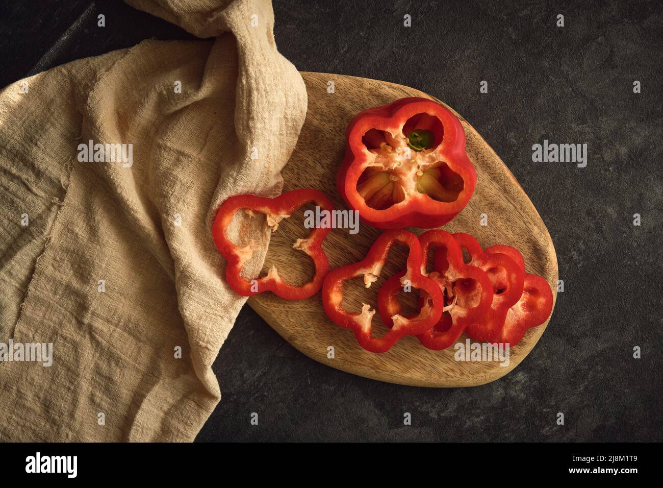red sweet pepper sliced into rings Stock Photo - Alamy