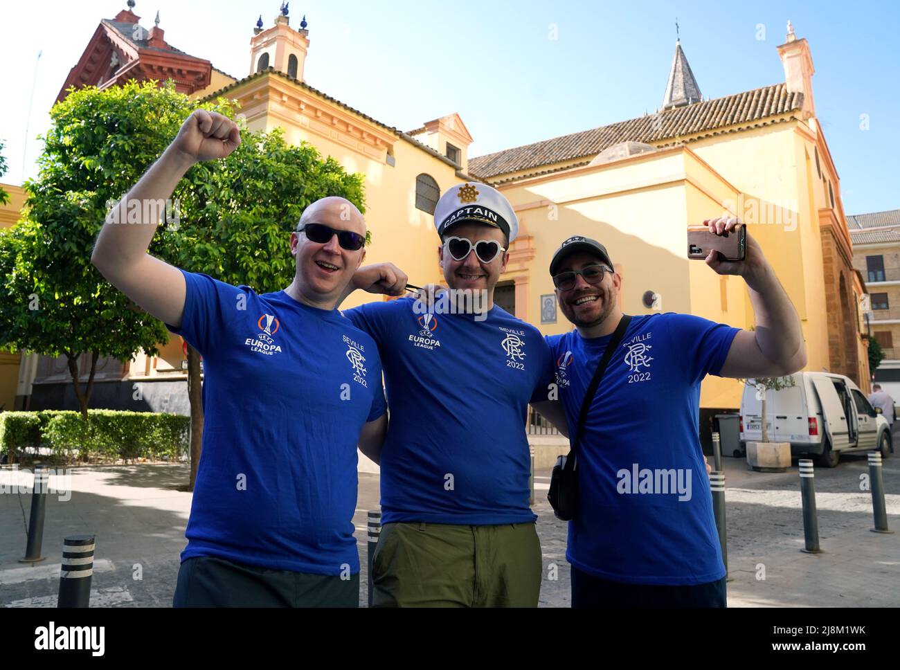 Rangers fans (left-right) Cameron Fraser, Ross Fraser and Jordan Reid ...