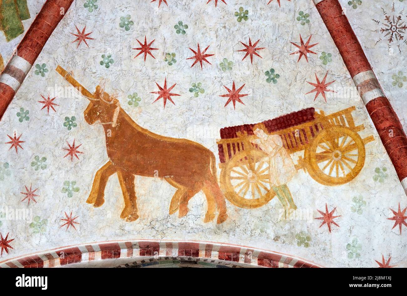 Bovaro con carro trainato da buoi - affresco - Maestro di San Bassiano - 1330 - Lodi Vecchio ...