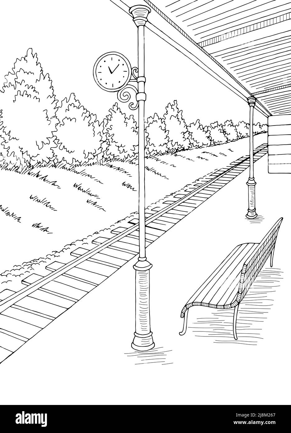 Railway station platform graphic train vertical sketch illustration ...