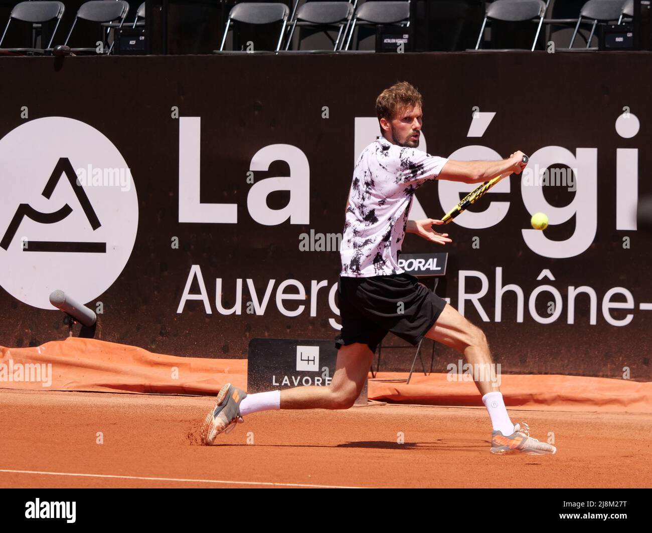 Oscar Otte (GER) in action against Lucas Pouille (FRA) during the round ...