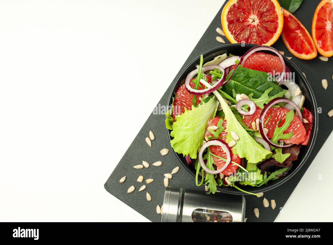 Concept of tasty food, salad with red orange, space for text Stock ...