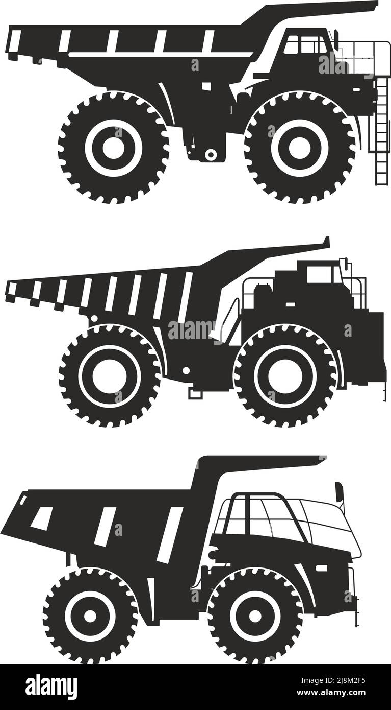 Detailed illustration of mining trucks, heavy equipment and machinery ...