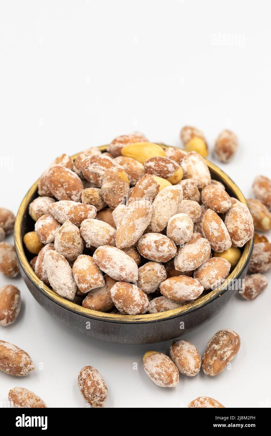 Salted peanuts kernel on a white background. Close-up. local name tuzlu ...