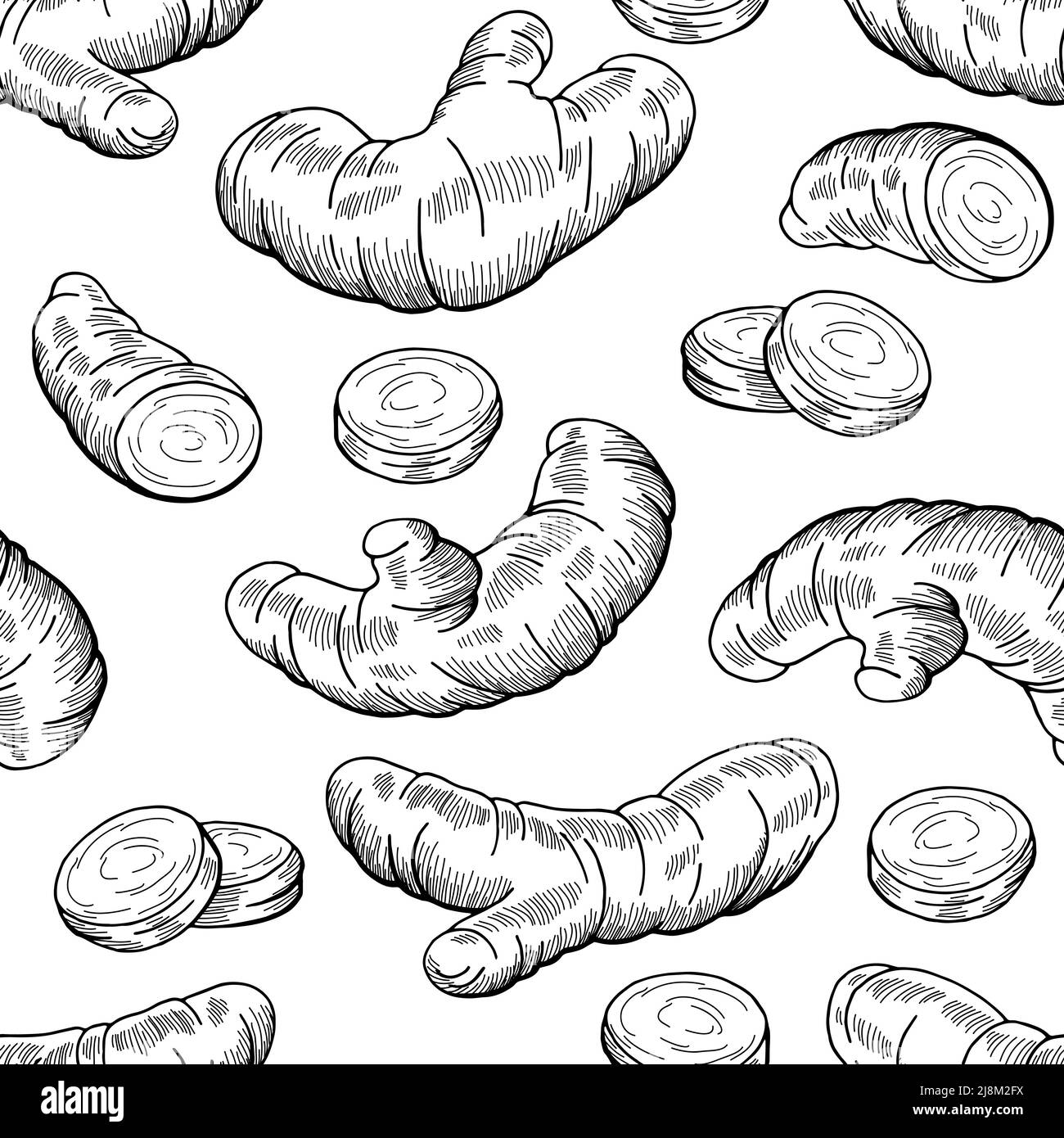 Turmeric graphic black white seamless pattern illustration vector Stock ...