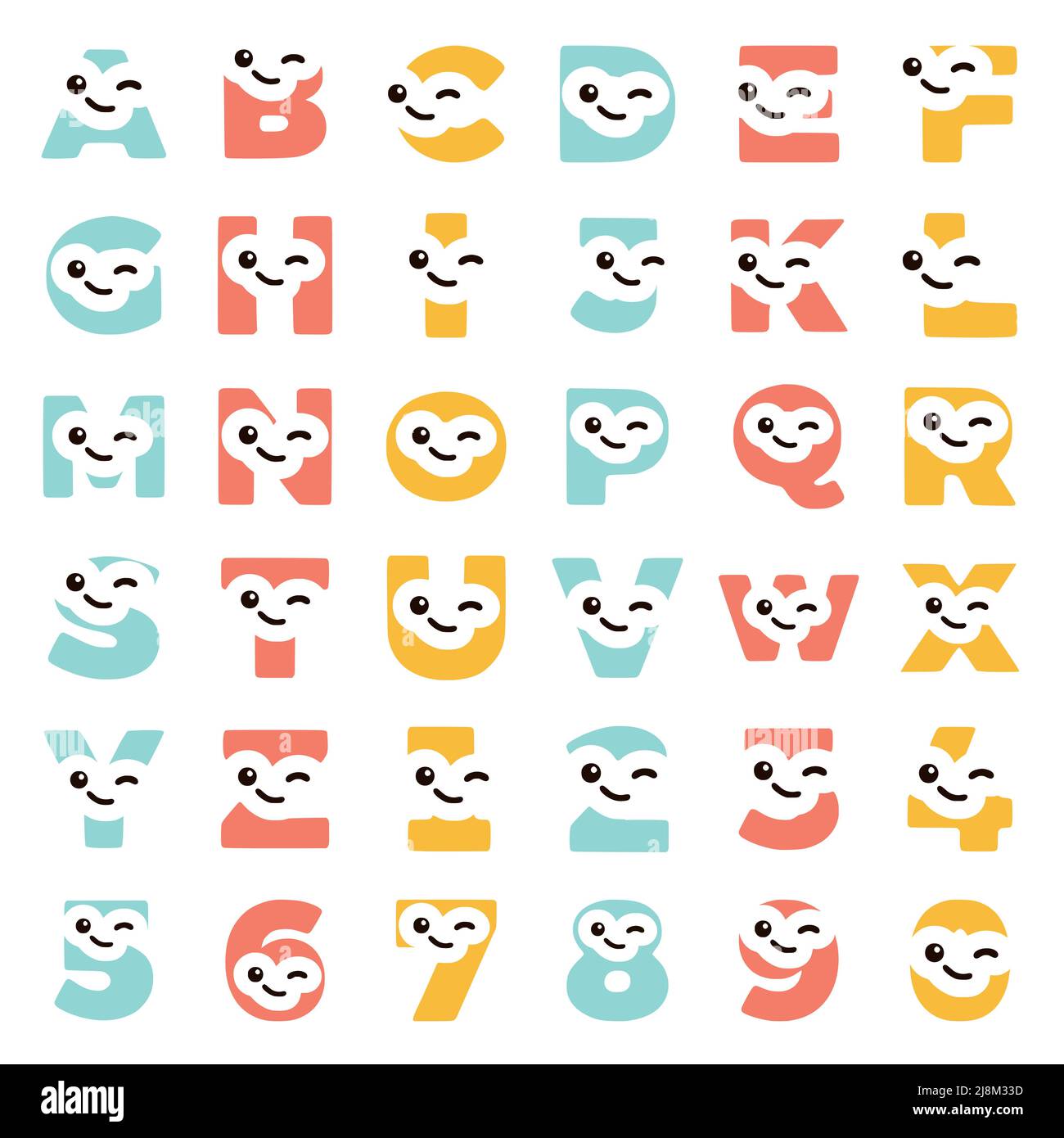 Set of funny winking letters and numbers characters isolated on white ...