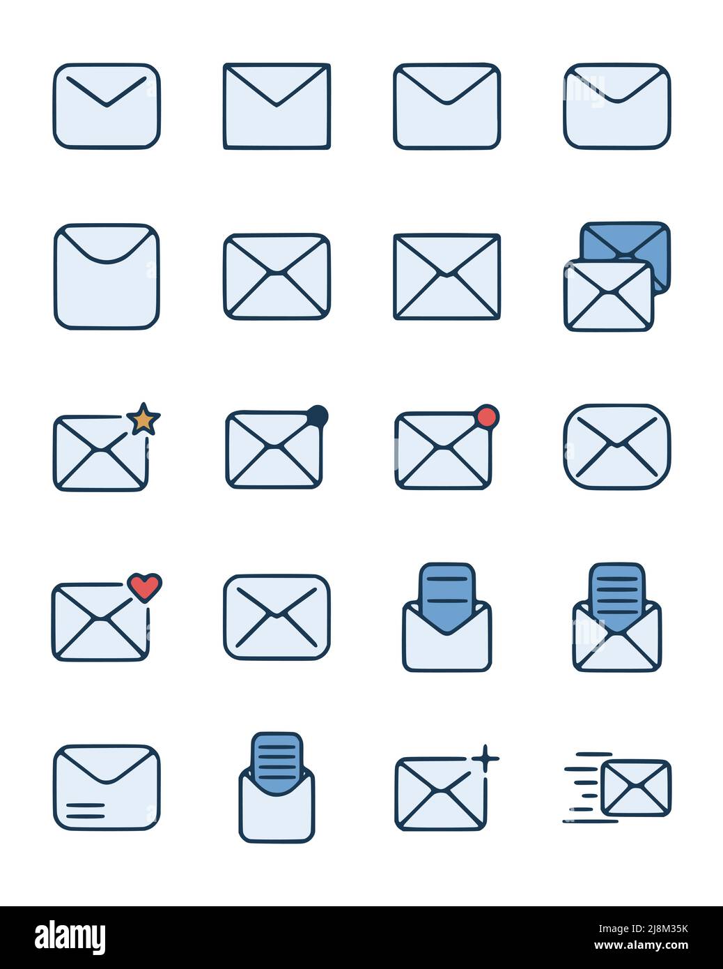 Vector set of envelopes in doodle style isolated on white background ...