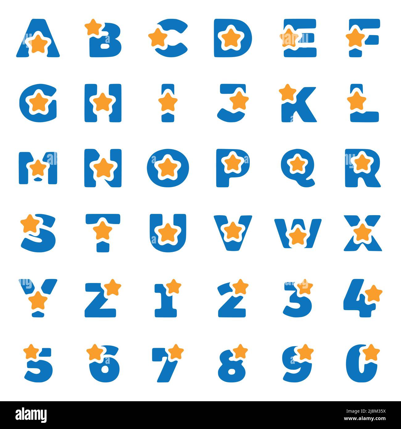 Vector set of letters and numbers with star symbol isolated on white ...