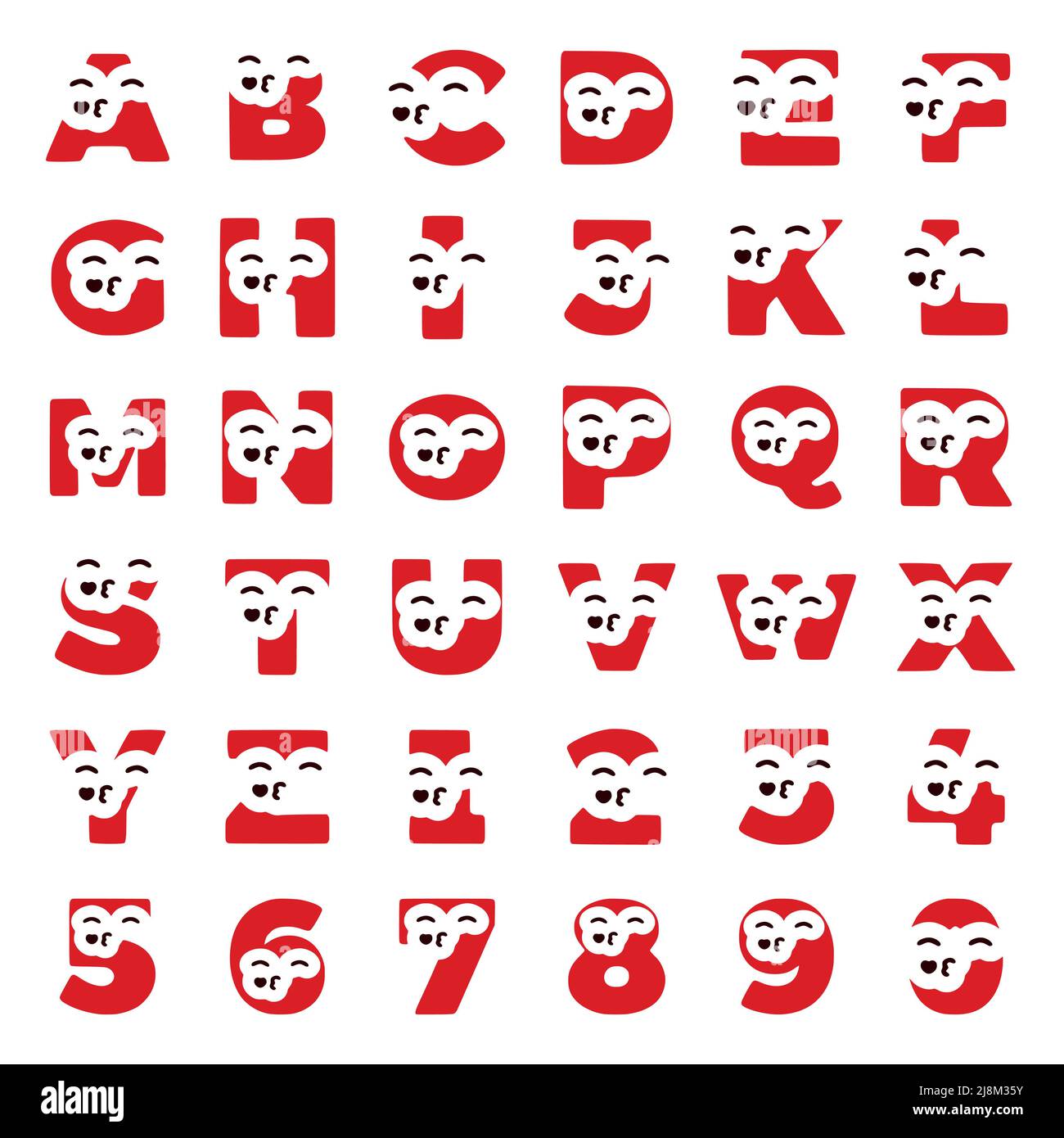 Set of creative characters of letters and numbers sending a kiss ...