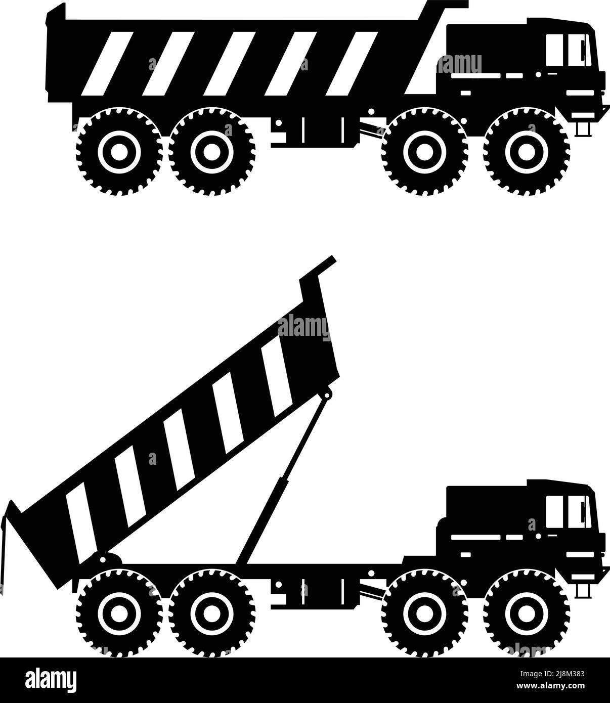 Detailed illustration of mining trucks, heavy equipment and machinery ...