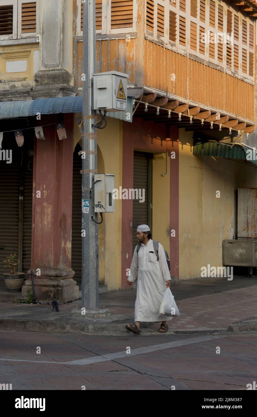 Muslim man walking in the streets of George Town,Penang,Malaysia,Asia ...