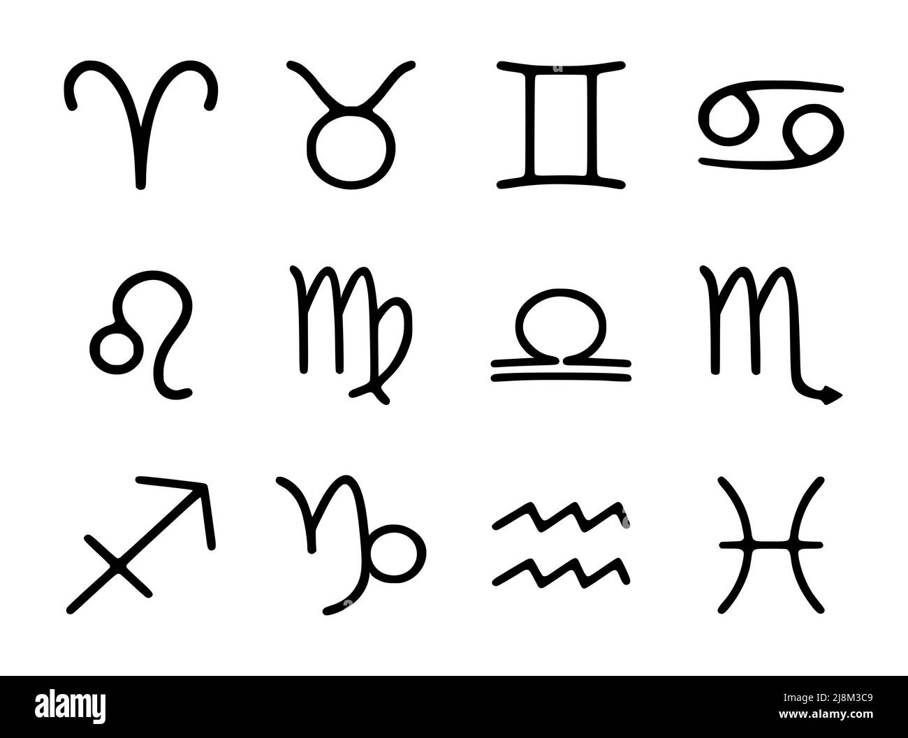 Vector set of zodiac signs in doodle style isolated on white background ...