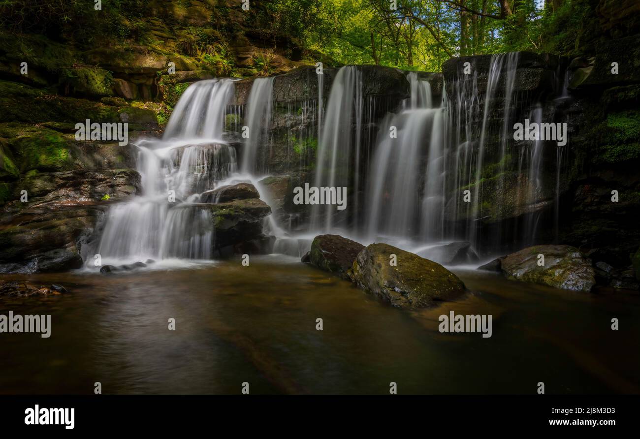 The main waterfall on The Upper Clydach River which runs through the ...