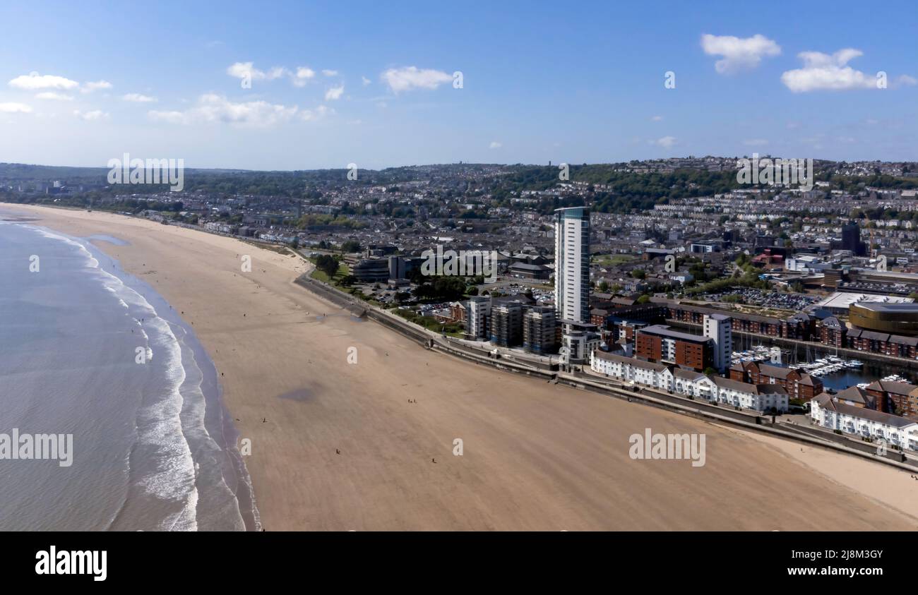 Editorial Swansea, UK - May 14, 2022: Drone view of Swansea Bay and ...