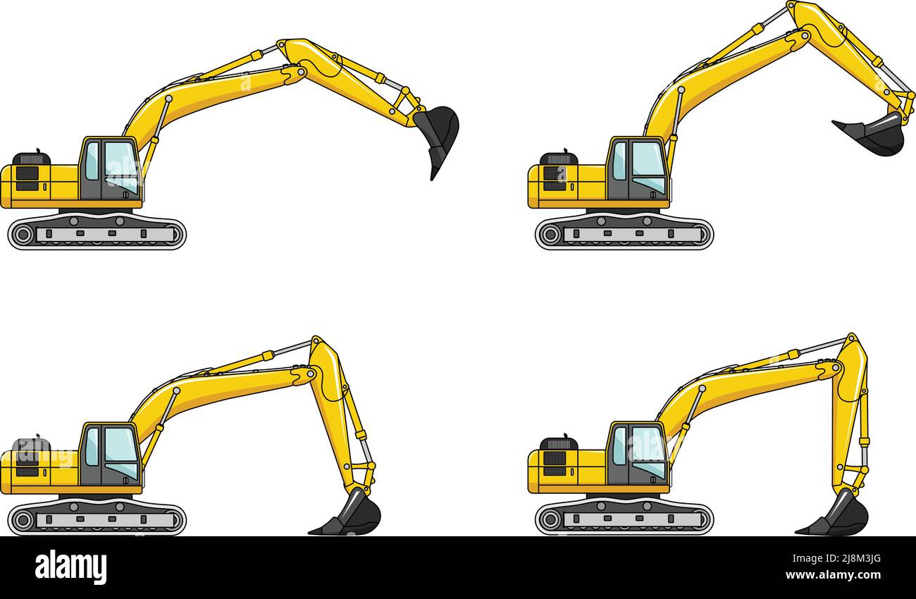 Detailed illustration of excavators, heavy equipment and machinery ...