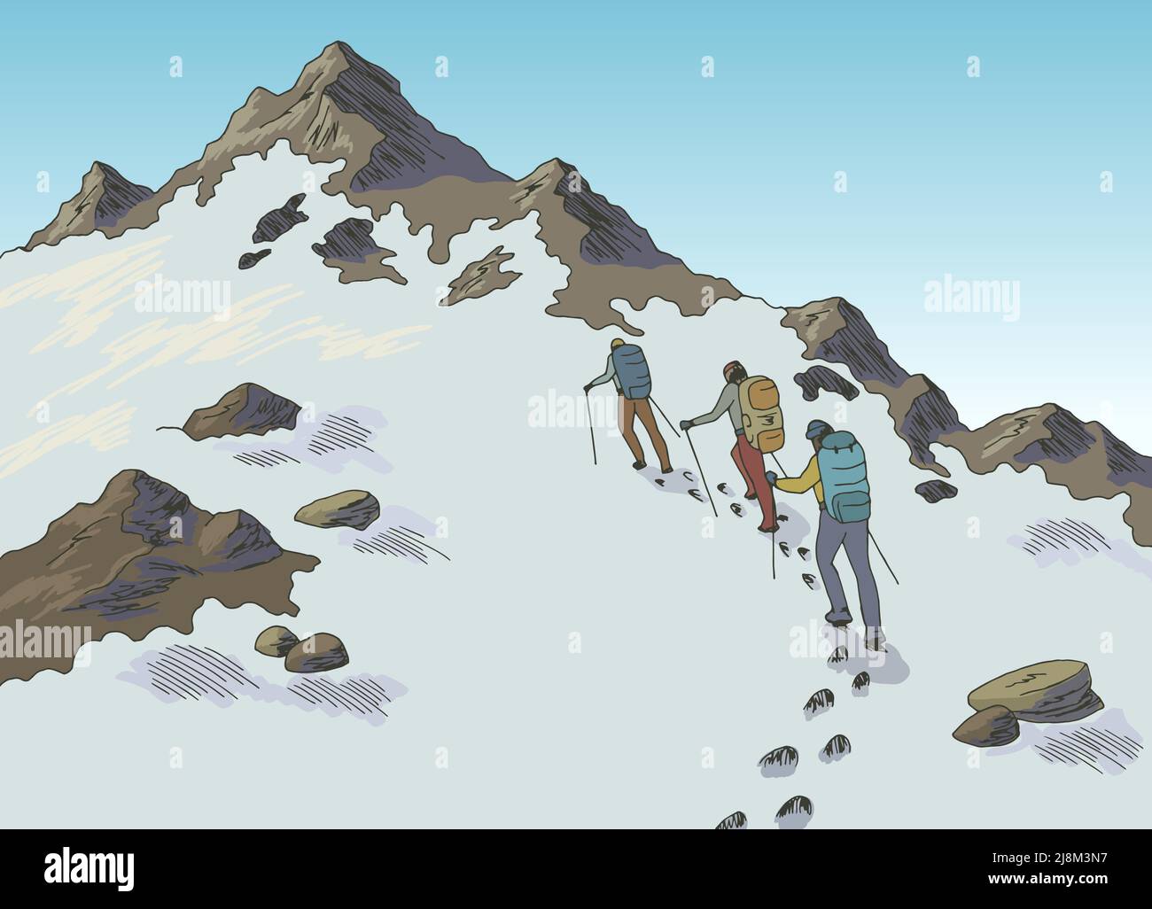 Climbers climb the mountain graphic color landscape sketch illustration ...
