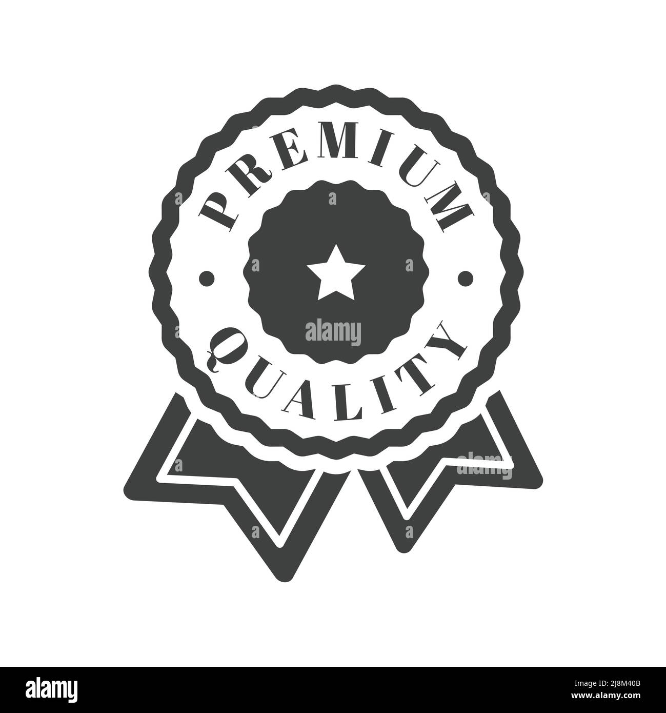 Premium quality label with banner ribbon. Black vector sticker, stamp ...