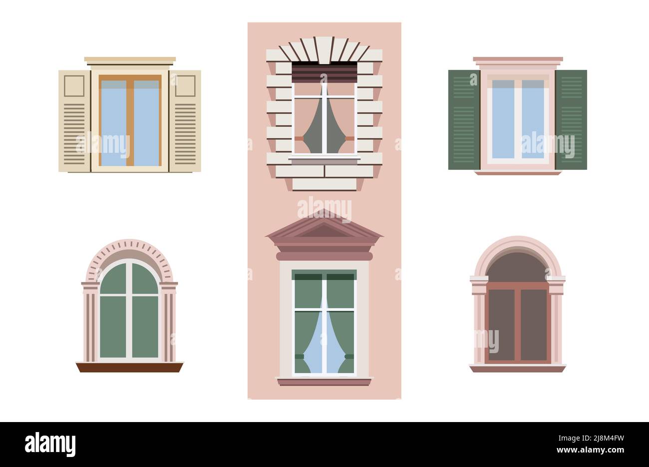 City windows in retro style. Big set of different windows. Isolated ...