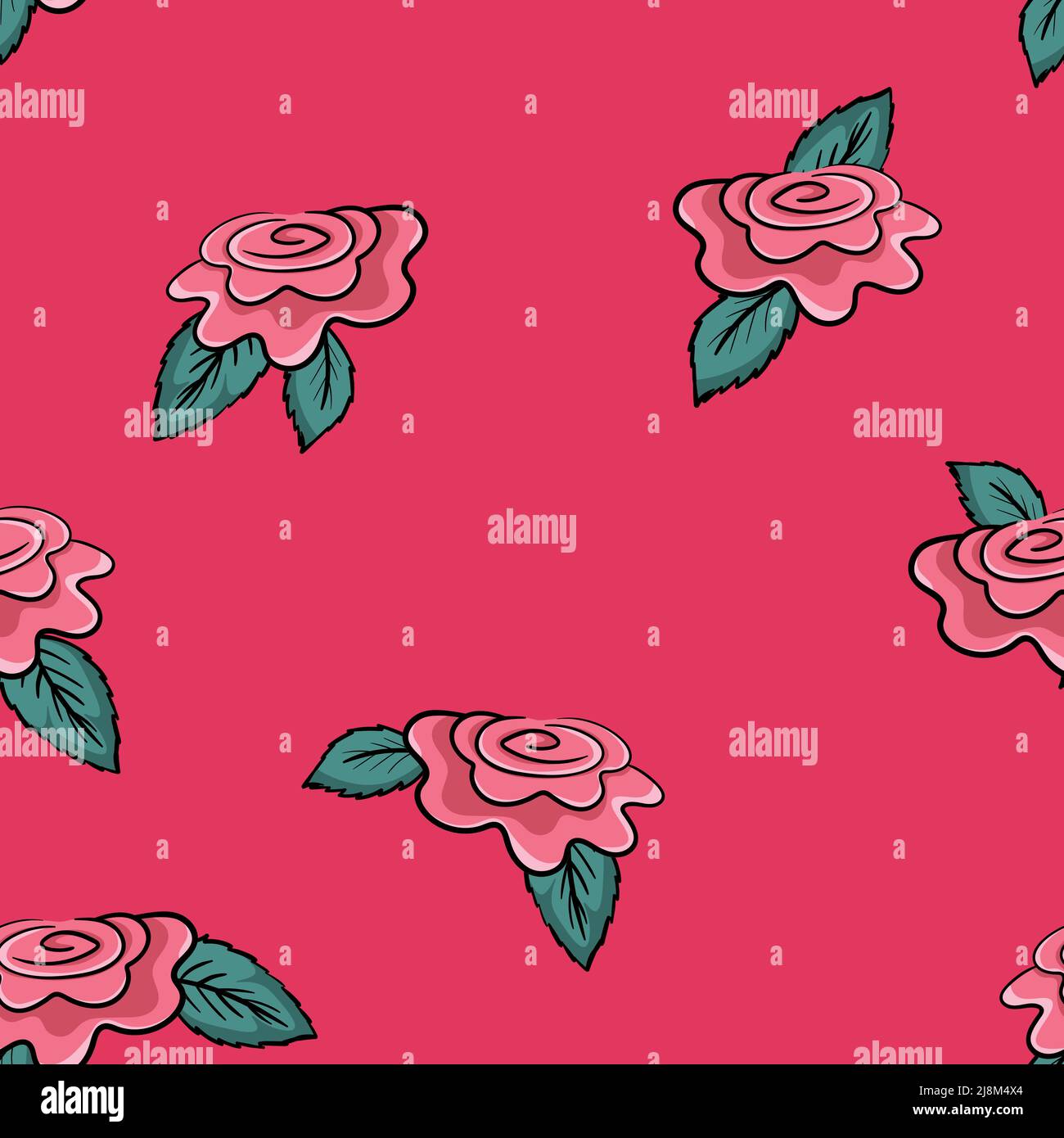 Spring colorful vector illustration with pink roses. Cartoon style ...