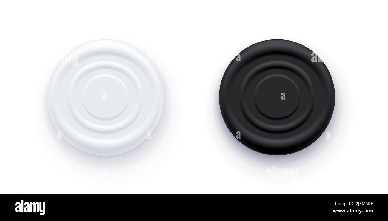 Black and white checkers chips set, top view vector illustration. 3d ...