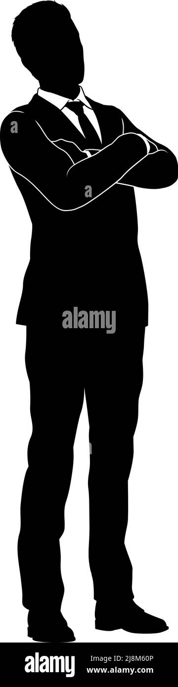 Confident businessman standing crossed arms Black and White Stock ...