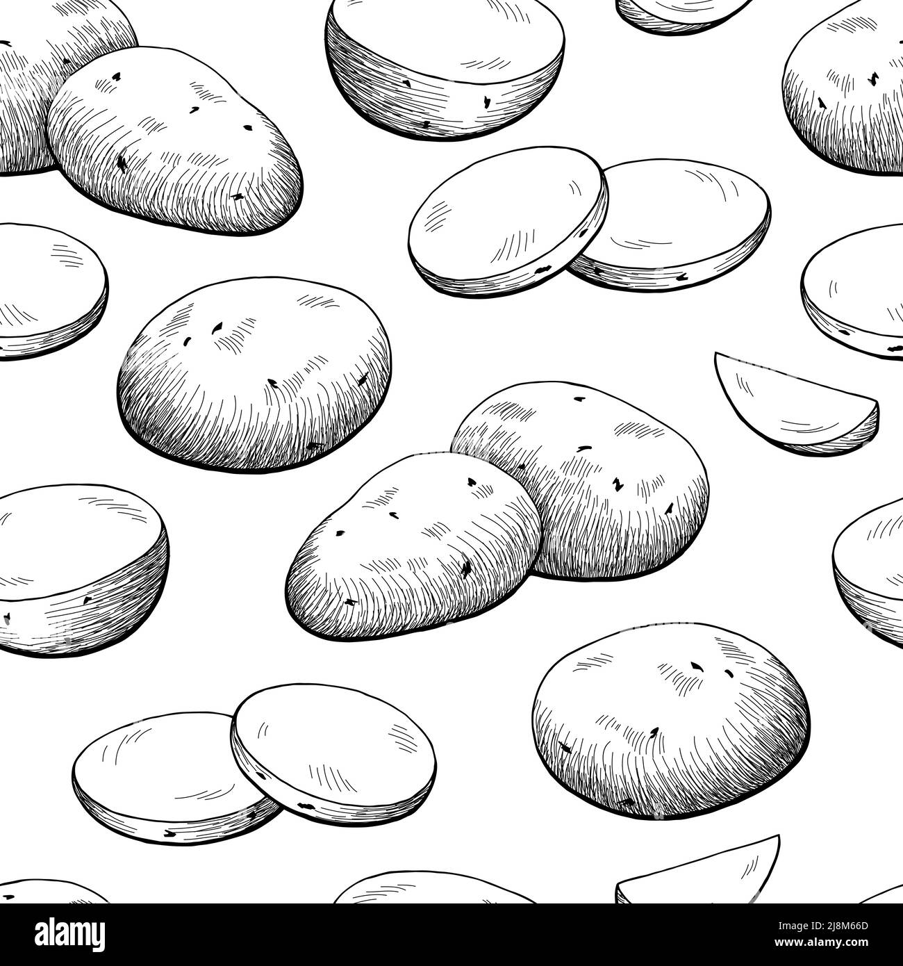 Potatoes vegetable graphic black white seamless pattern sketch ...