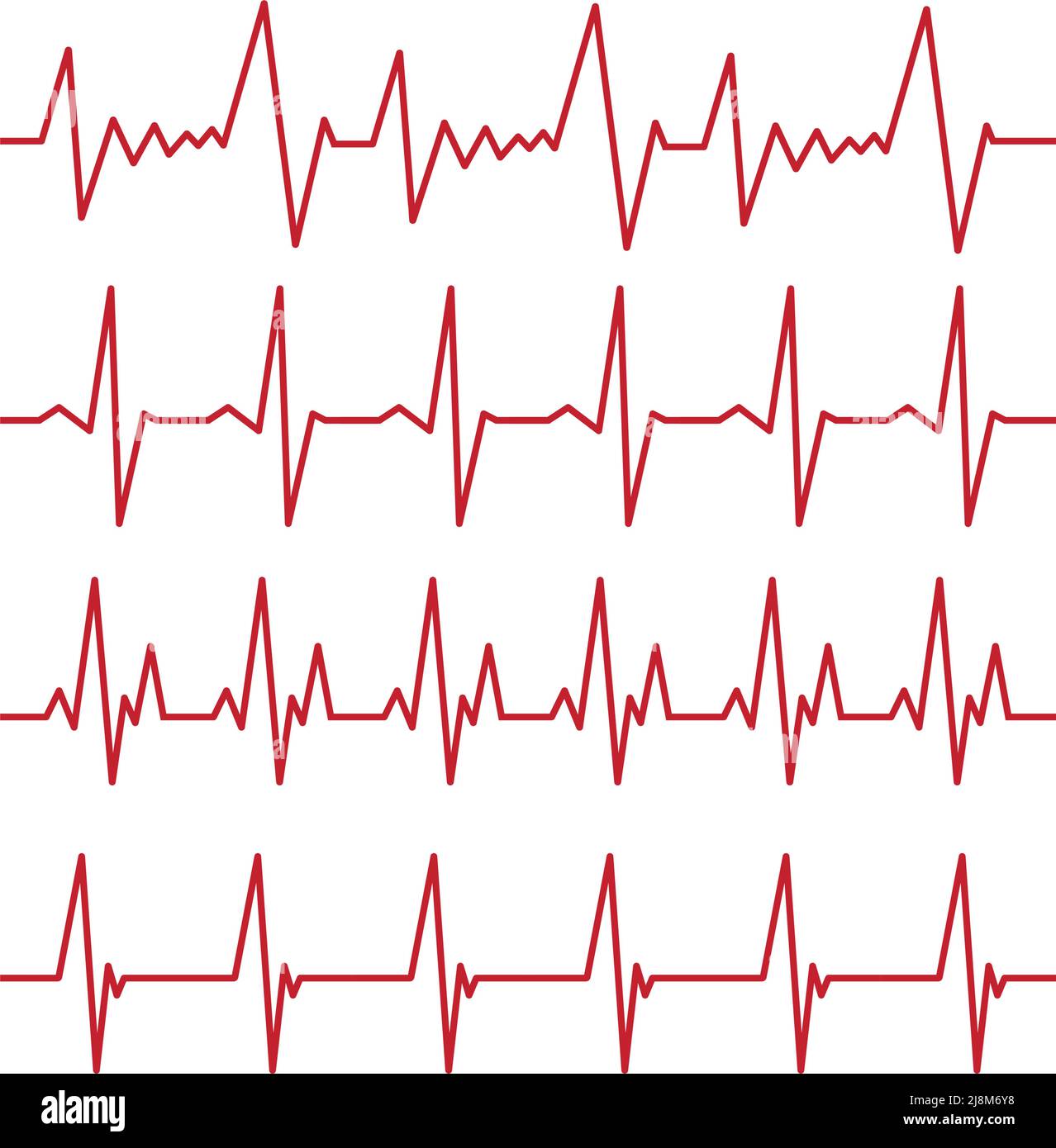Set of 4 pcs. heart pulse - curved red line on white background ...