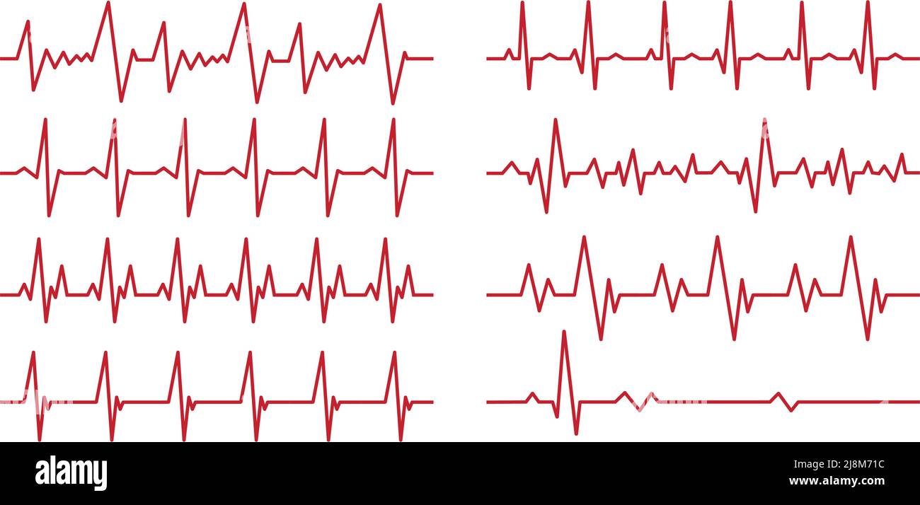 Set of 8 pcs. heart pulse - curved red line on white background ...