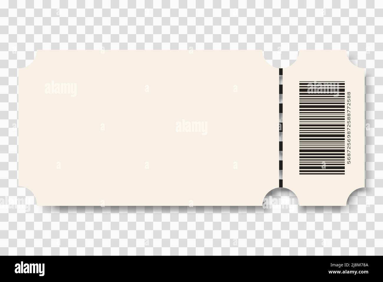 Realistic ticket with one break line and shadow. Coupon entry mockup ...