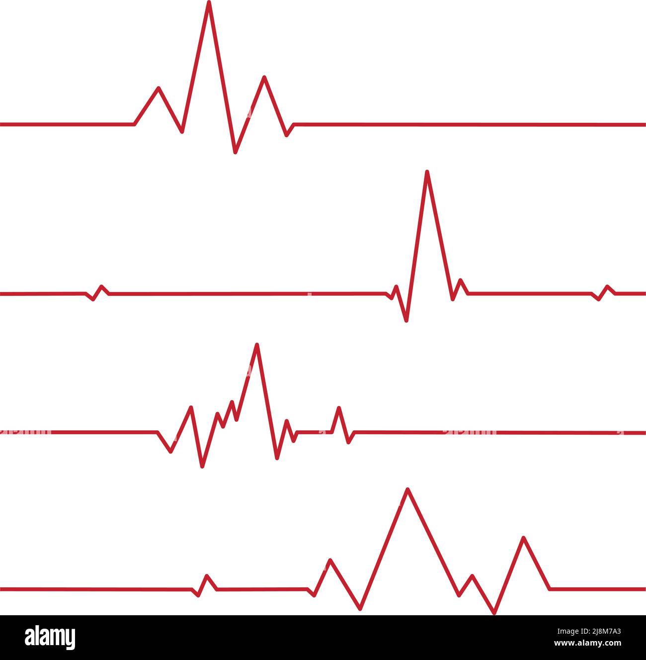 Set of 4 pcs. heart pulse - curved red line on white background ...