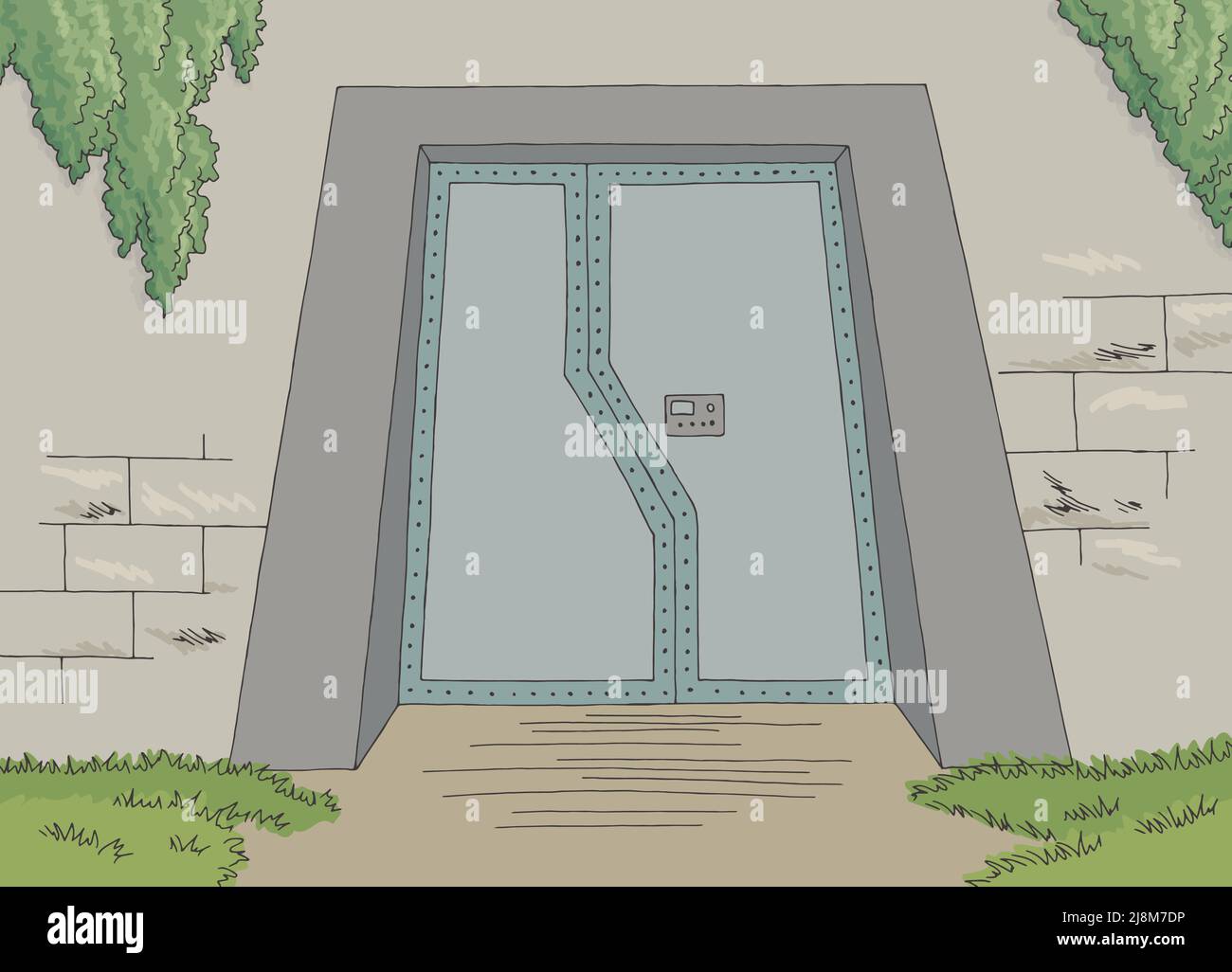 Bunker gate exterior color landscape sketch illustration vector Stock ...