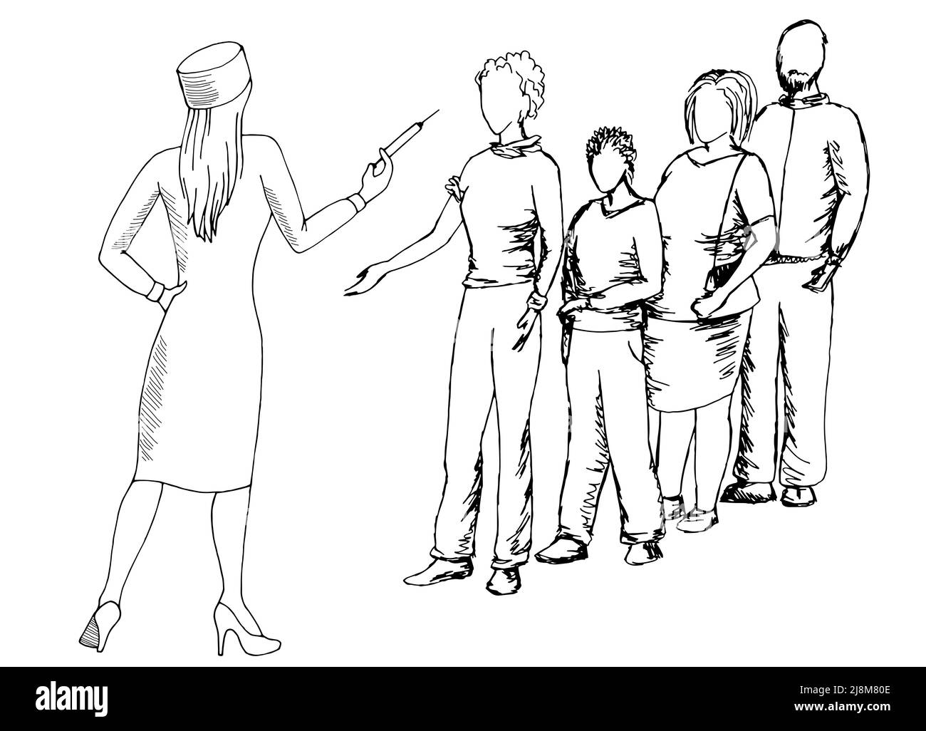 Nurse doing injection graphic black white isolated sketch illustration ...