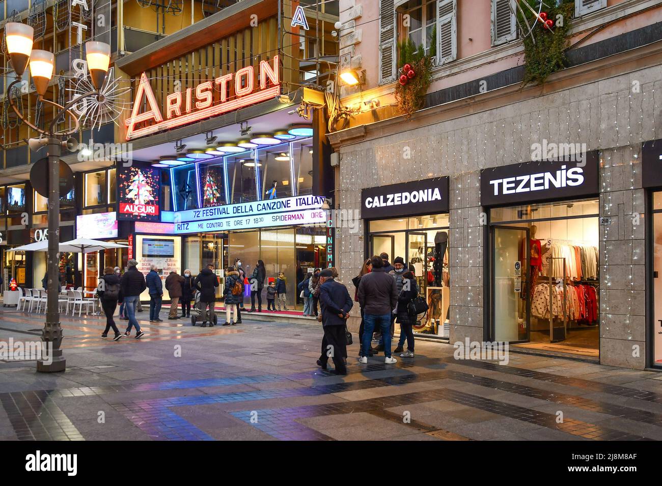 Exterior of the Ariston Theatre, famous for annually hosts the Italian ...