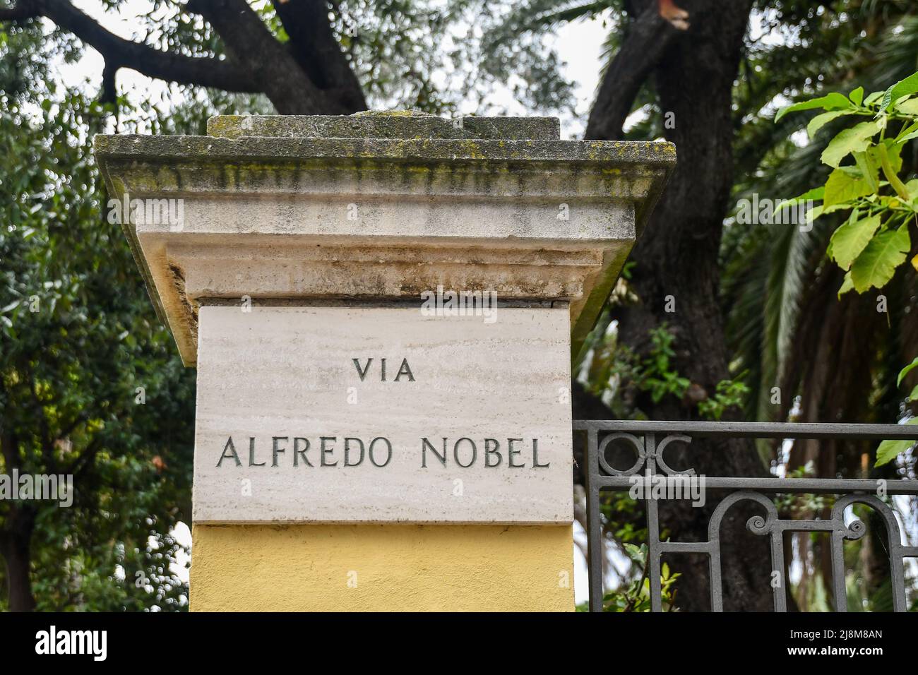 Close-up of the sign of the street dedicated to the Swedish ...
