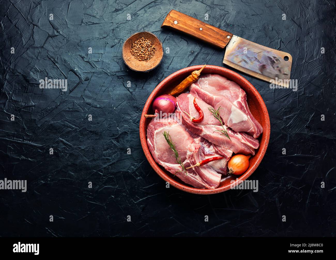 Fresh pork meat for cooking. Pork loin. Copy space Stock Photo - Alamy