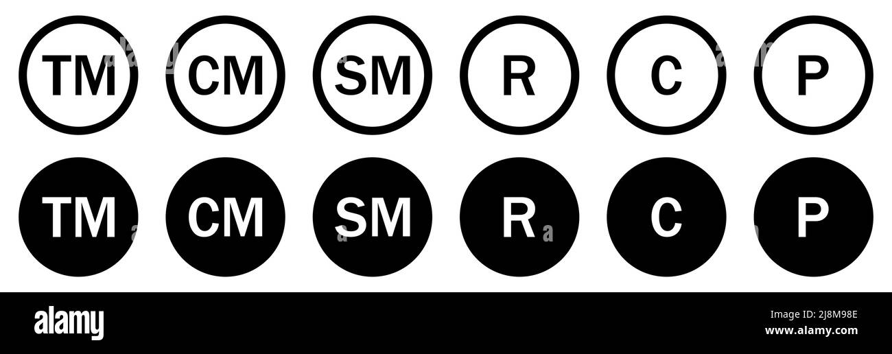 Set of copyright and registered trademark icons. Vector illustration ...