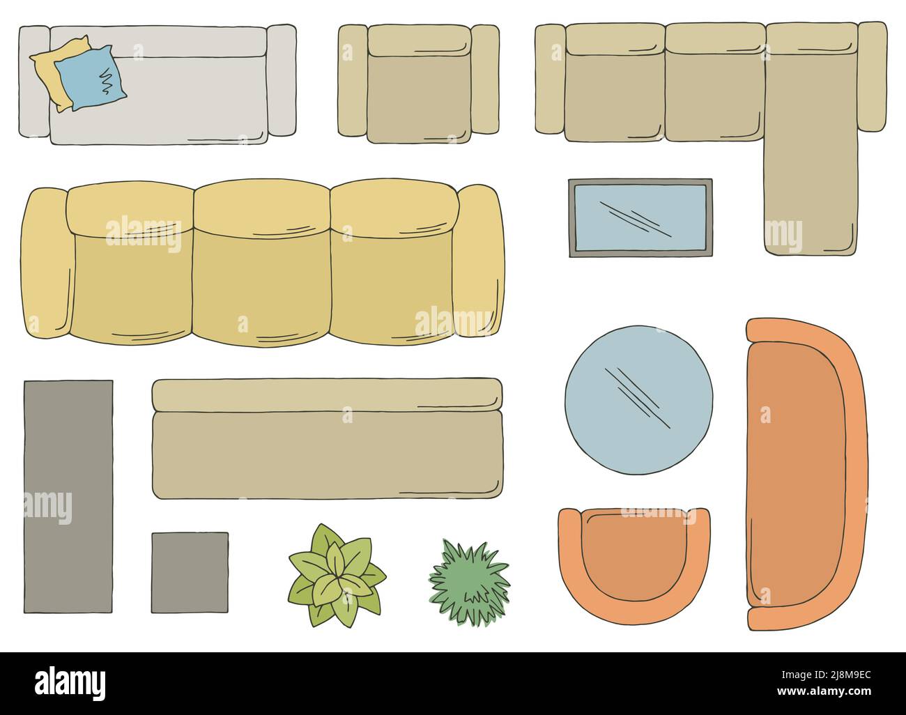 Furniture set floor plan architect design element graphic color top ...