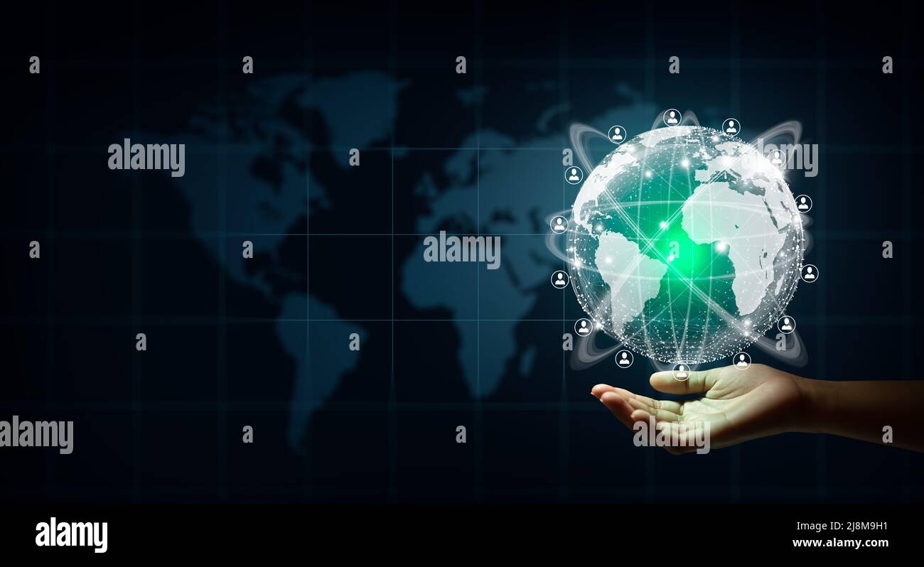 New global business connection concept. Businessman leading the global ...