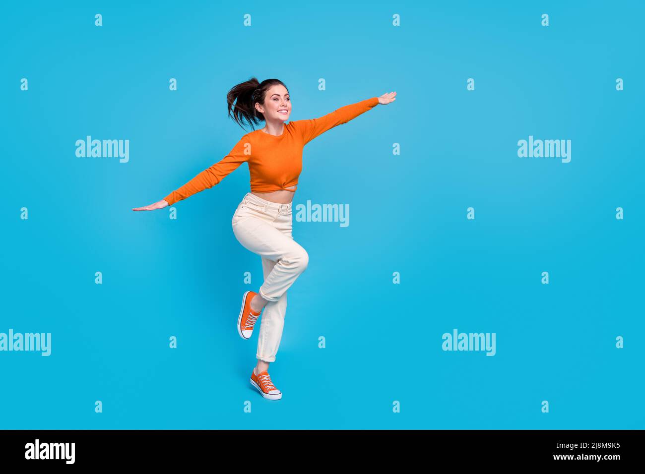 Full size image of cute adorable woman fooling around have fun during ...