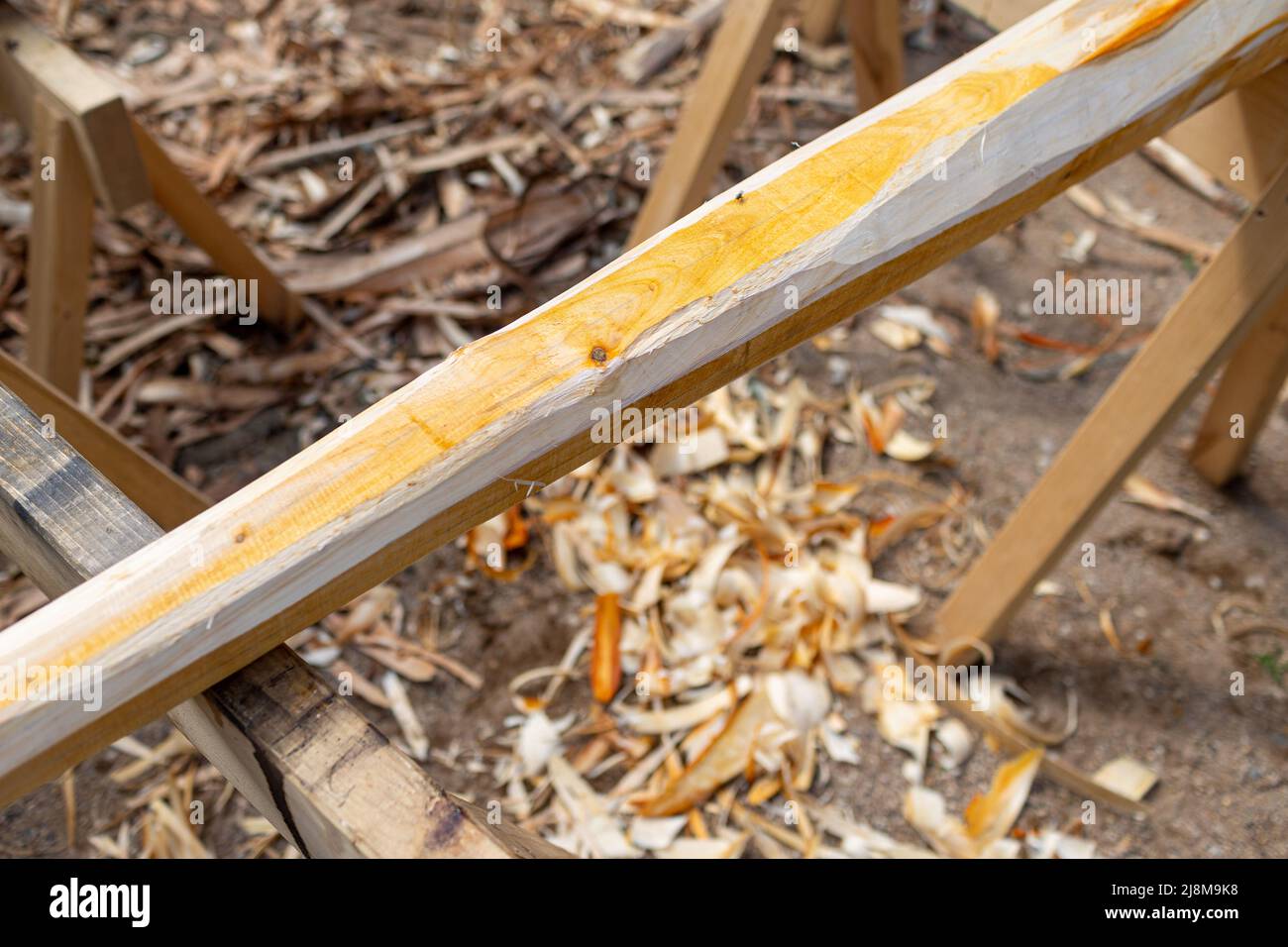 Woodworking, making a new didgeridoo from alder tree Stock Photo - Alamy