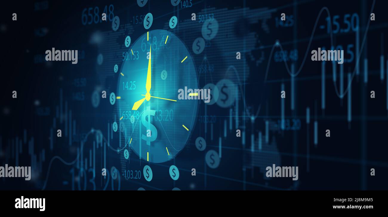 Illustration of Clock with dollar icon on business financial stock ...