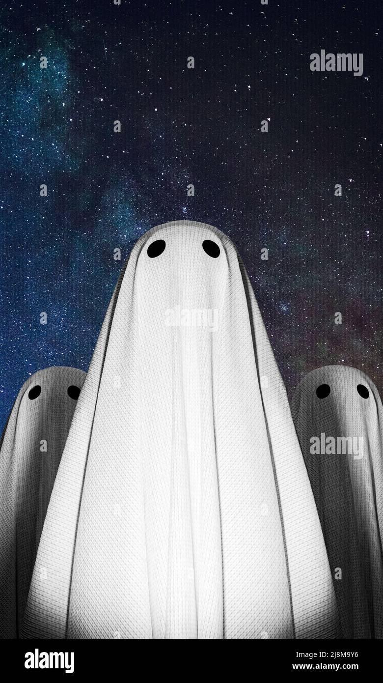 3d Illustration of ghosts under a starry sky Stock Photo - Alamy