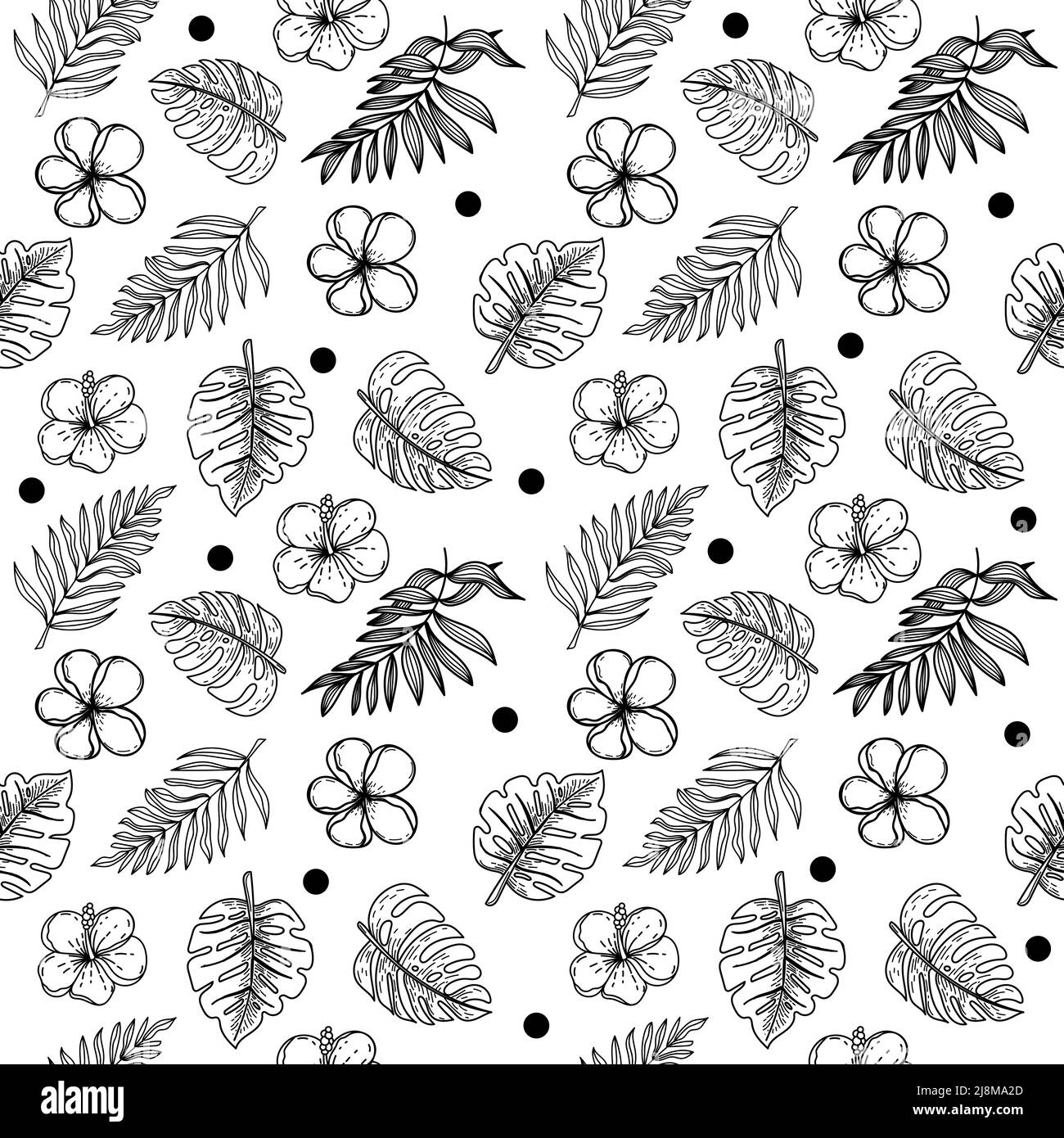 A seamless drawing of a tropical hibiscus flower. Hand-drawn sketch of ...