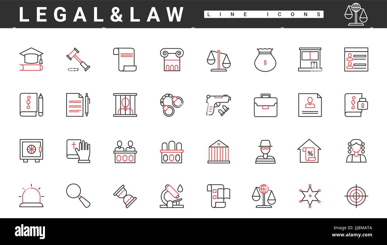 Law, judgment and justice, legal judicial documents, thin red and black ...