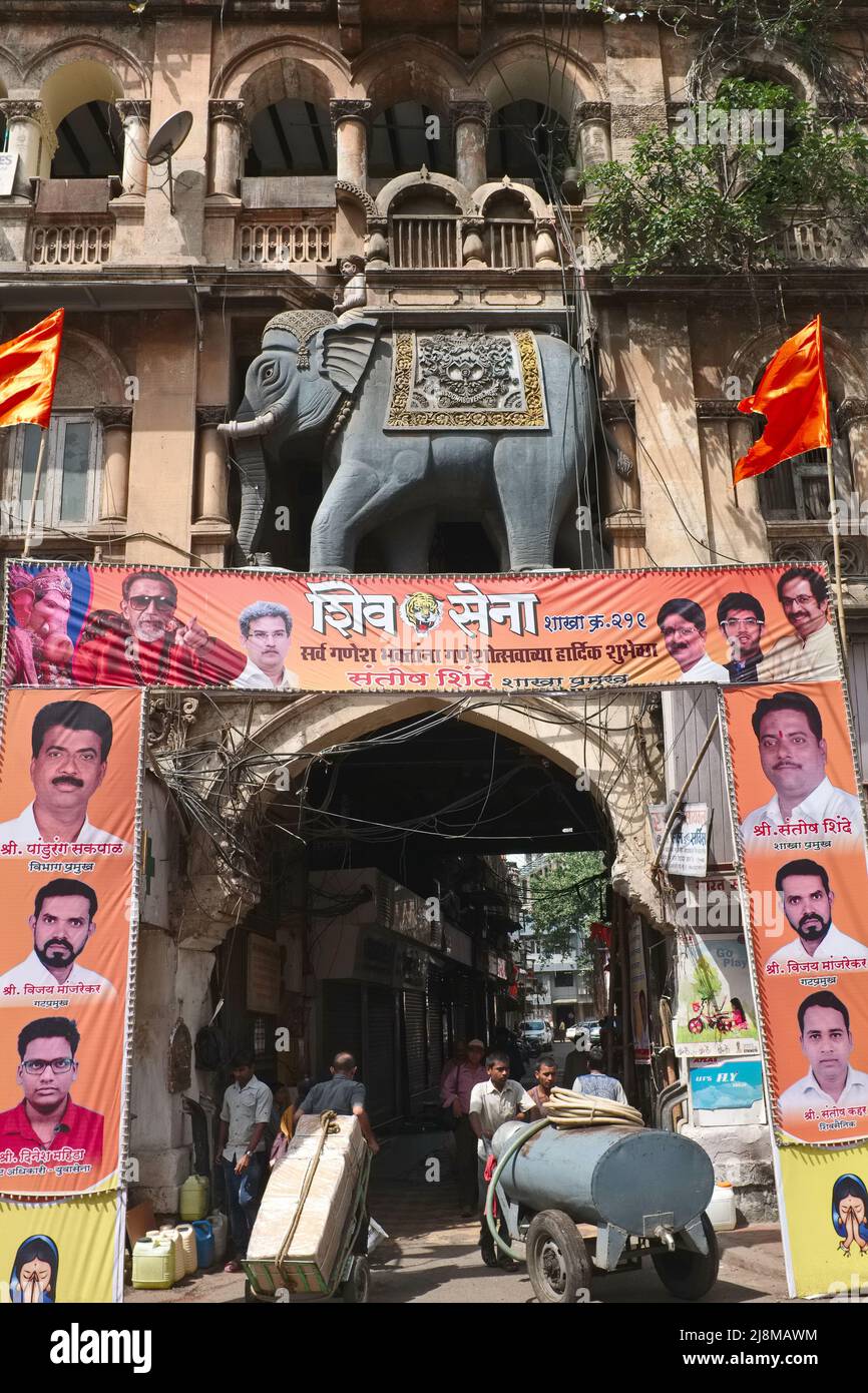 The iconic elephant gate in Kalbadevi Rd., Mumbai, India, marking a ...