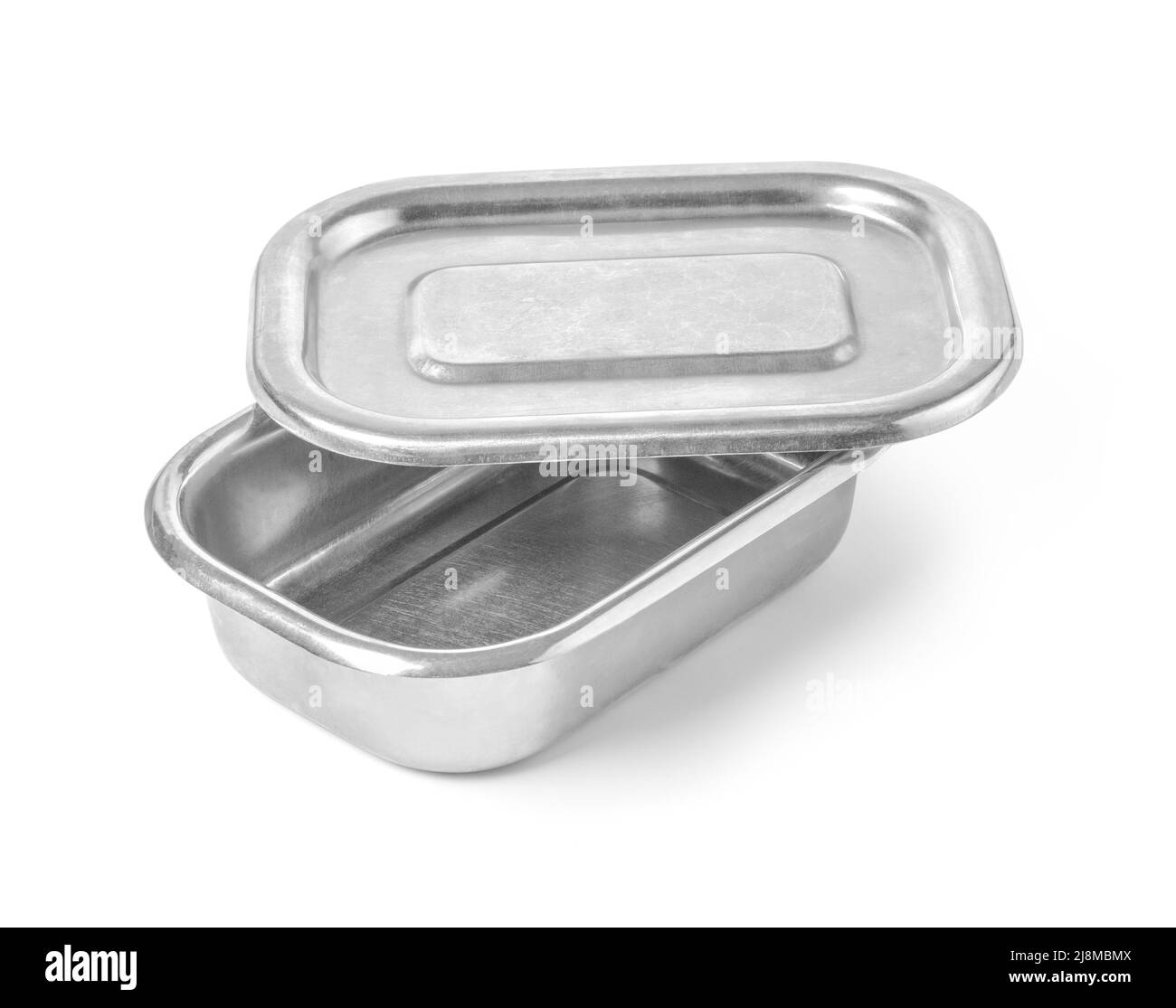 Open White metal container isolated on white background with clipping ...