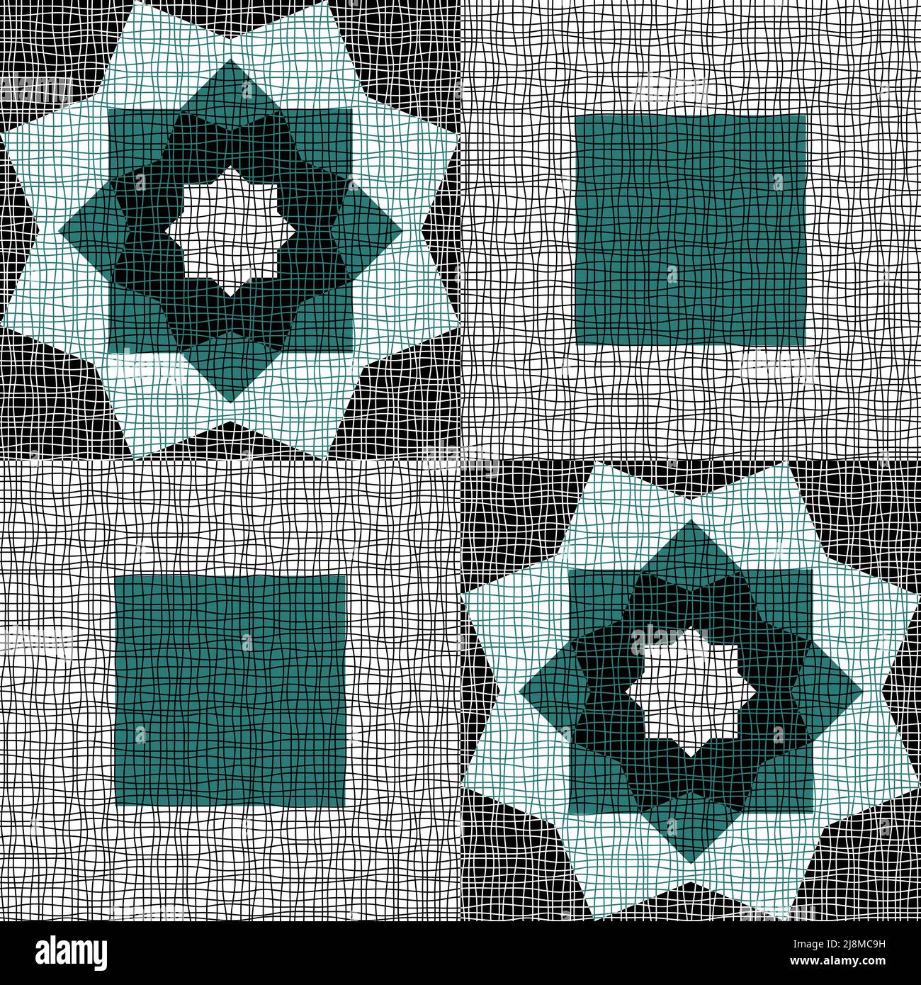 Seamless vector pattern with square flower texture on teal blue ...