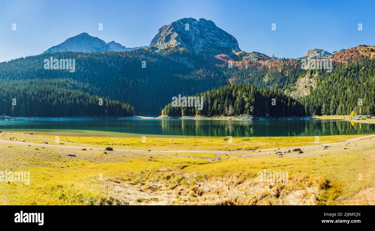 Panoramic morning view of Black Lake Crno Jezero. Calm summer scene of ...
