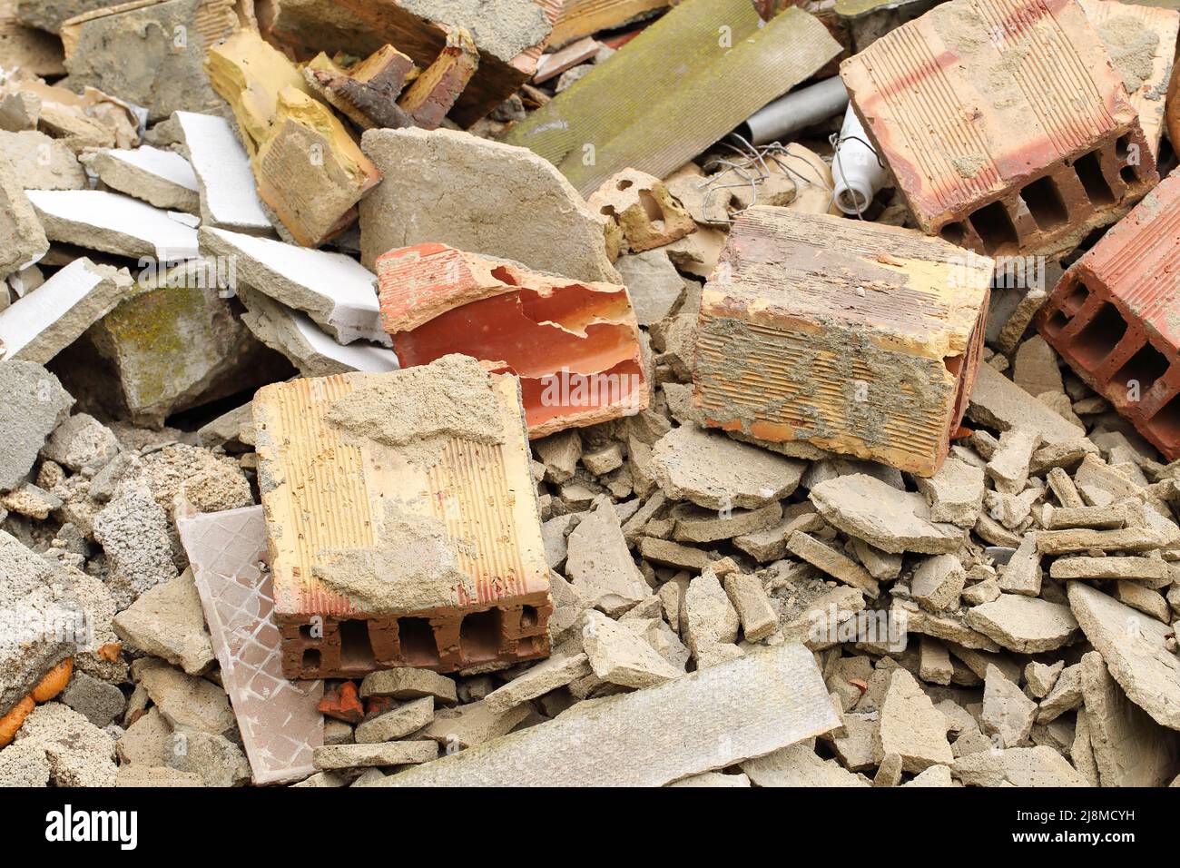 Close up of a pile of construction waste after demolishing an old ...