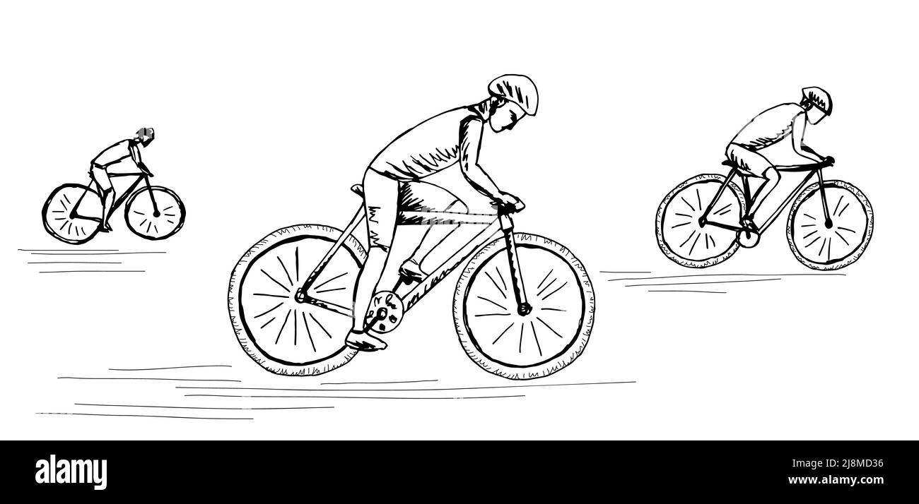 Cyclists competition graphic black white sport sketch illustration ...